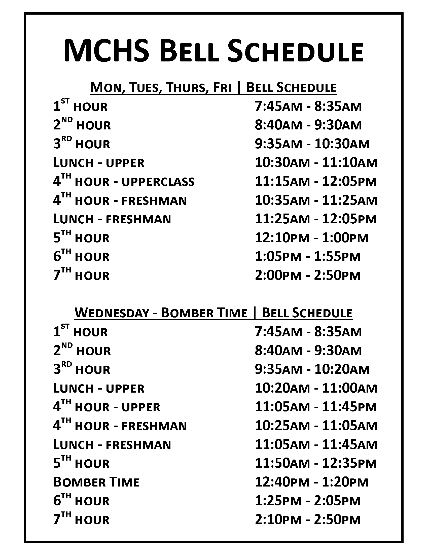 Bell Schedule Midwest High School