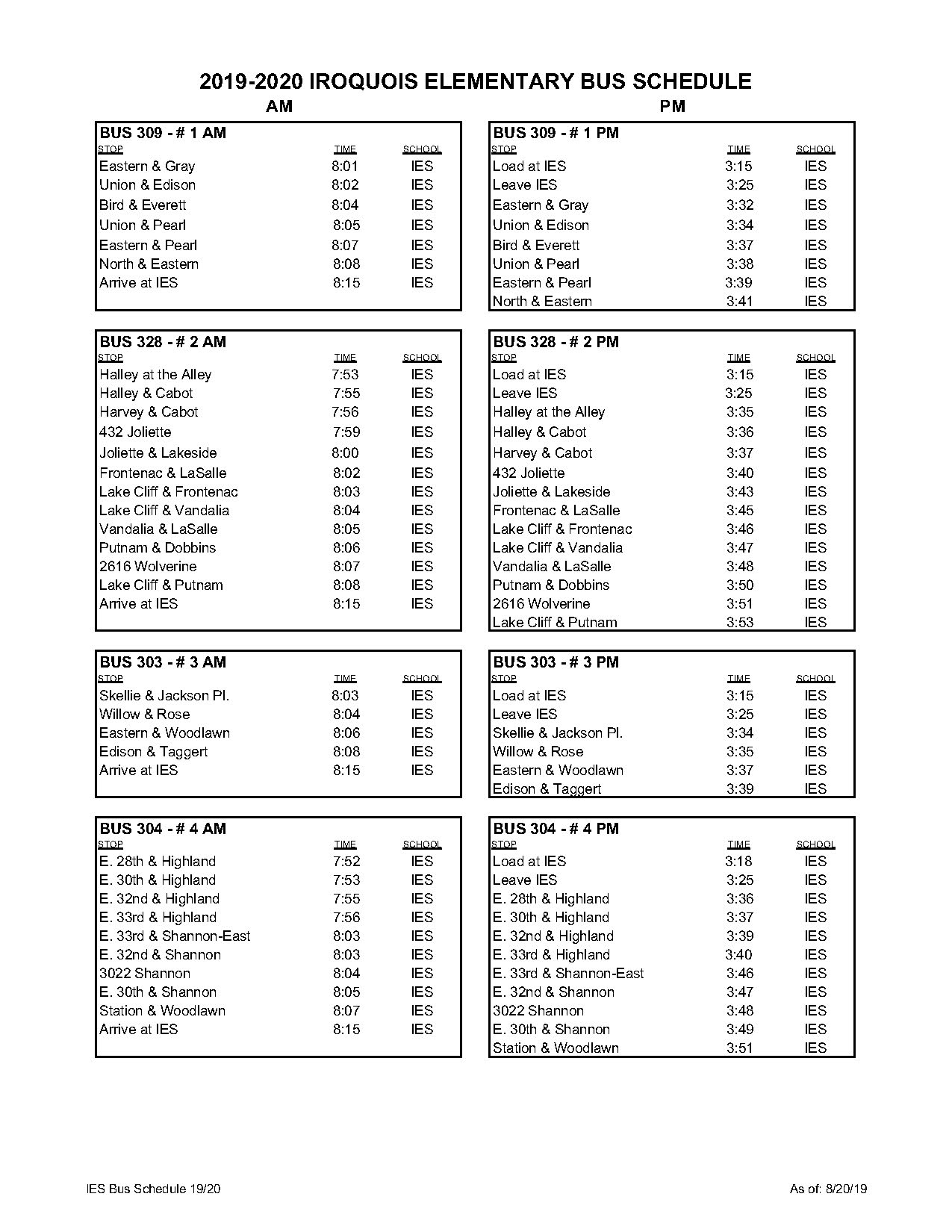 Bus Schedules|Routes | Iroquois Elementary School