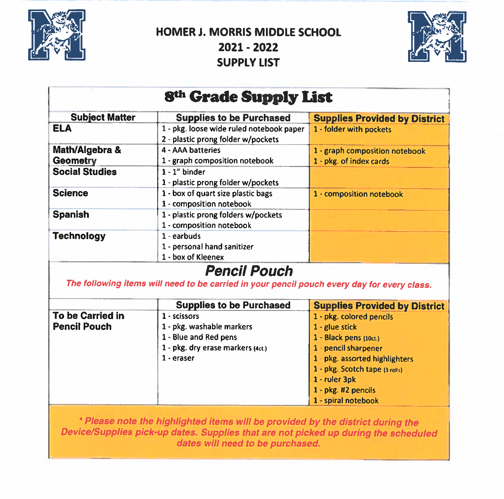 Student and Parent Information | Homer J. Morris Middle School