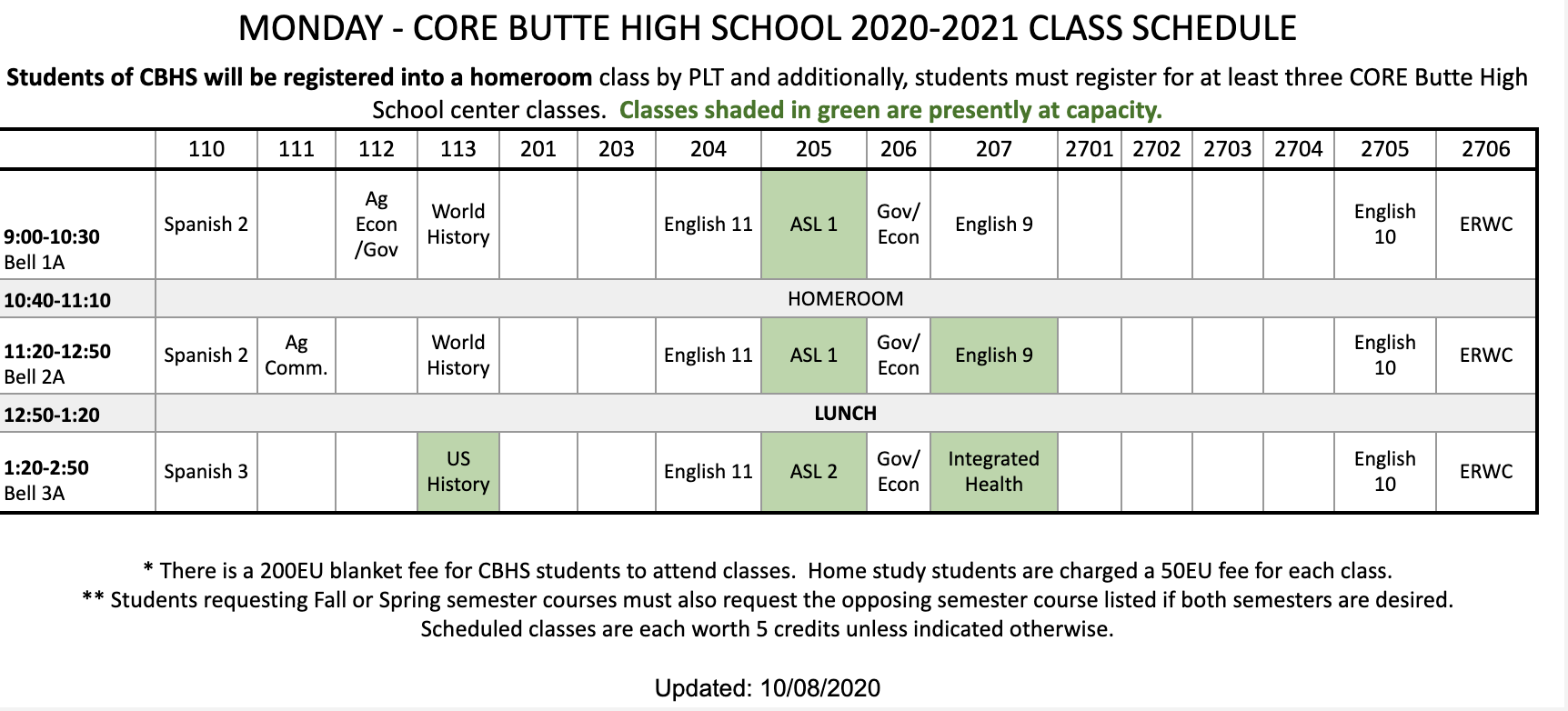 Class Schedule | CORE Butte High School