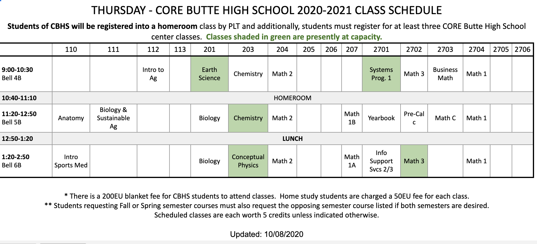 Class Schedule | CORE Butte High School