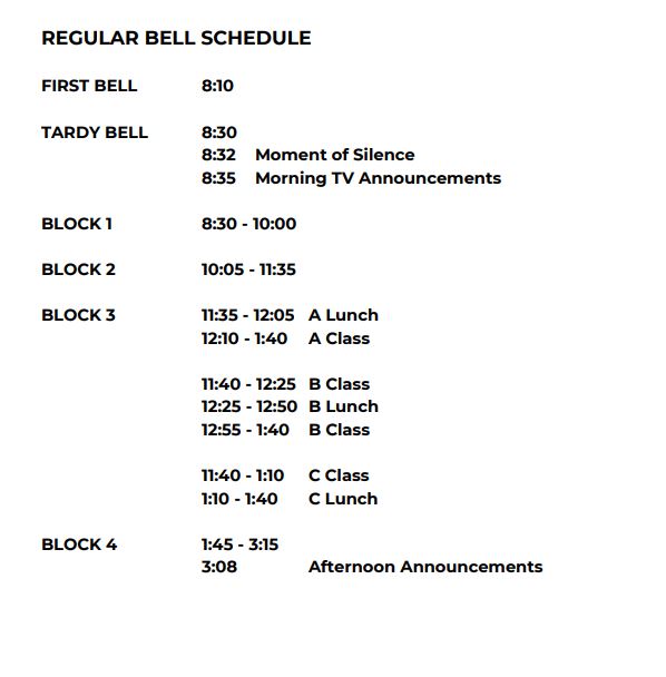 CHS Bell Schedules | Central High School